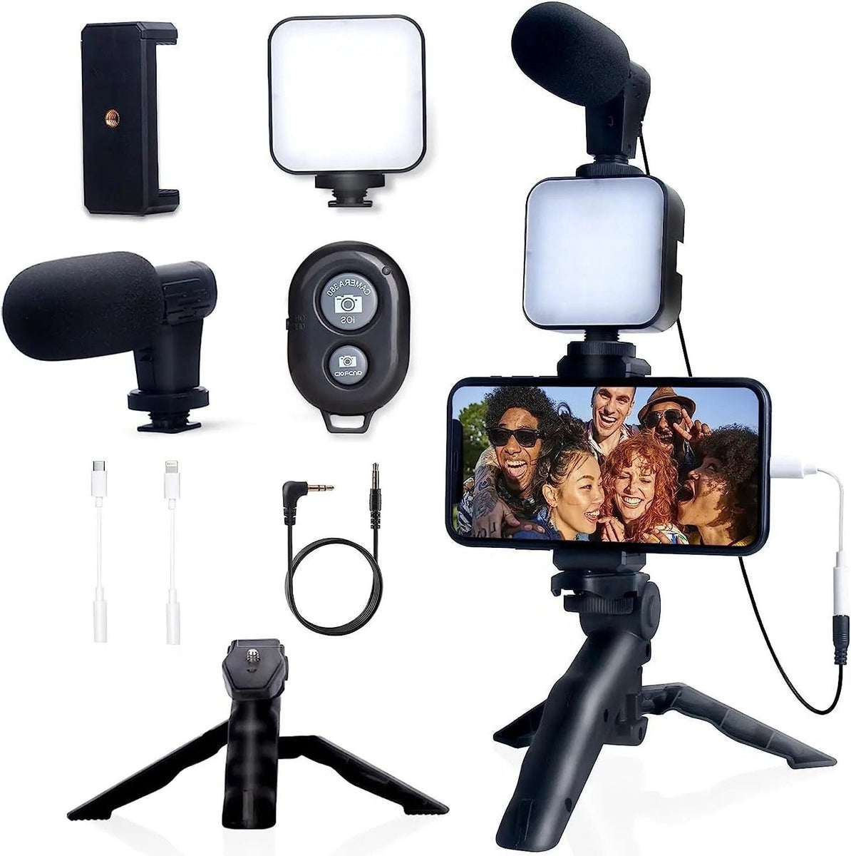 Smartphone Vlogging Kit for iPhone & Android - Tripod, Mini Microphone ...